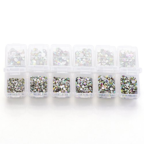 4200 Pieces Flat Back AB Rhinestones for Craft, Round Crystal Gems Stickers for Clothes, 1.5 mm - 4.8 mm, 6 Sizes