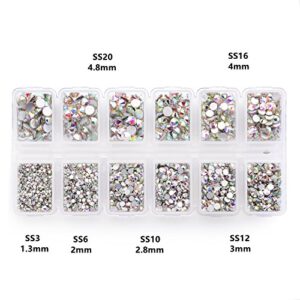 4200 Pieces Flat Back AB Rhinestones for Craft, Round Crystal Gems Stickers for Clothes, 1.5 mm - 4.8 mm, 6 Sizes