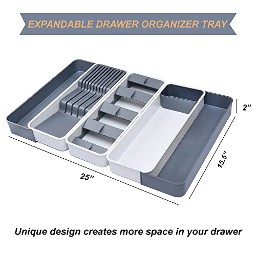 OMAIA Kitchen Drawer Organizer, 2-Tier Knife Holder - Expandable Cutlery Tray for Silverware, Flatware, Utensils - Non-BPA Plastic, Dishwasher-Safe - Kitchen Organization And Storage Caddies