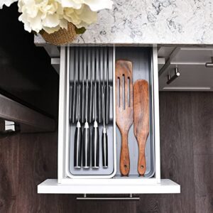 OMAIA Kitchen Drawer Organizer, 2-Tier Knife Holder - Expandable Cutlery Tray for Silverware, Flatware, Utensils - Non-BPA Plastic, Dishwasher-Safe - Kitchen Organization And Storage Caddies