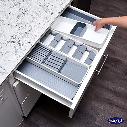 OMAIA Kitchen Drawer Organizer, 2-Tier Knife Holder - Expandable Cutlery Tray for Silverware, Flatware, Utensils - Non-BPA Plastic, Dishwasher-Safe - Kitchen Organization And Storage Caddies