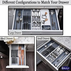 OMAIA Kitchen Drawer Organizer, 2-Tier Knife Holder - Expandable Cutlery Tray for Silverware, Flatware, Utensils - Non-BPA Plastic, Dishwasher-Safe - Kitchen Organization And Storage Caddies