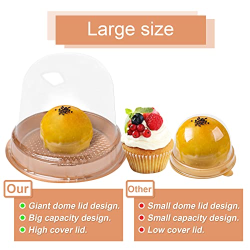 wexpw Clear Plastic Cupcake Box Container, 50 Pack Single Cupcake Dome Box Carriers Giant Individual Cupcake Holders Golden Plastic Cookies Muffins Dome Box with Seal Stickers