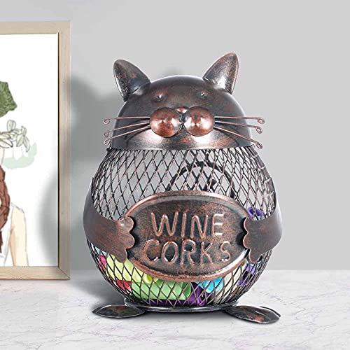 Too-arts Practical Kitten Wine Cork Container Iron Piggy Bank Handcraft Home Decoration Gift