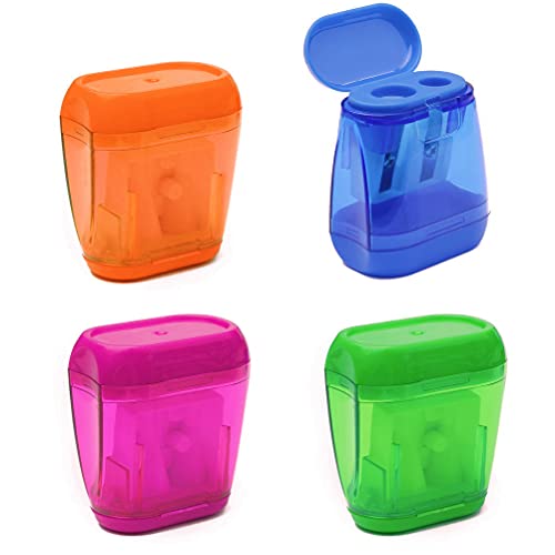 Pencil Sharpeners, 4 Pcs Pencil Sharpener Manual Double Holes Pencil Sharpener with Lid Colored Pencil Sharpener for Kids, Portable Compact Pencil Sharpeners for School Office Home Art Supply