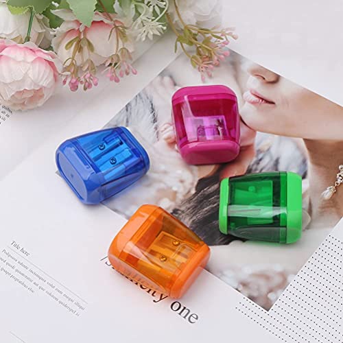 Pencil Sharpeners, 4 Pcs Pencil Sharpener Manual Double Holes Pencil Sharpener with Lid Colored Pencil Sharpener for Kids, Portable Compact Pencil Sharpeners for School Office Home Art Supply