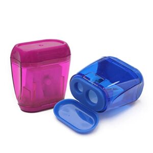 Pencil Sharpeners, 4 Pcs Pencil Sharpener Manual Double Holes Pencil Sharpener with Lid Colored Pencil Sharpener for Kids, Portable Compact Pencil Sharpeners for School Office Home Art Supply