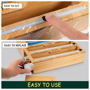 5 in 1 Ziplock Bag Organizer for Drawer - Easy to Use Plastic & Aluminum Foil Wrap Dispenser With Cutter Made of Premium Quality Solid Bamboo - Compatible for Gallon, Quart, Sandwich & Snack Size