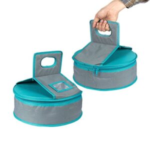 Insulated Round Thermal Casserole Food Carrier for Lunch, Lasagna, Potluck, Picnics, Vacations - Teal and Grey