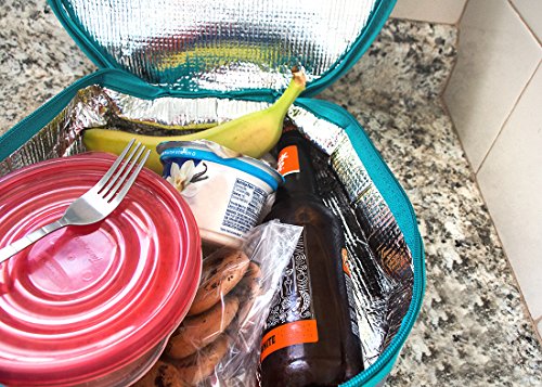 Insulated Round Thermal Casserole Food Carrier for Lunch, Lasagna, Potluck, Picnics, Vacations - Teal and Grey