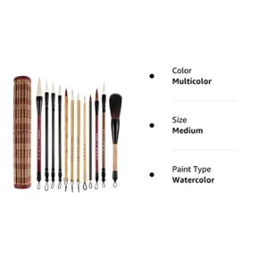 12 Pieces Chinese Calligraphy Brushes Painting Writing Brushes Watercolor Brushes Set Kanji Japanese Sumi Painting Drawing Brushes Kanji Art Brushes with Roll-up Brush Holder