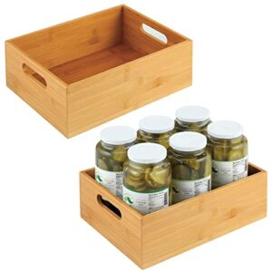 mdesign bamboo kitchen cabinet & fridge drawer organizer tray with handle – storage bin for cutlery, serving spoons, cooking utensils, gadgets – 2 pack – 9″ wide – natural wood finish