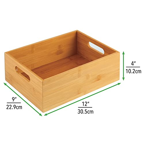 mDesign Bamboo Kitchen Cabinet & Fridge Drawer Organizer Tray with Handle - Storage Bin for Cutlery, Serving Spoons, Cooking Utensils, Gadgets - 2 Pack - 9" Wide - Natural Wood Finish