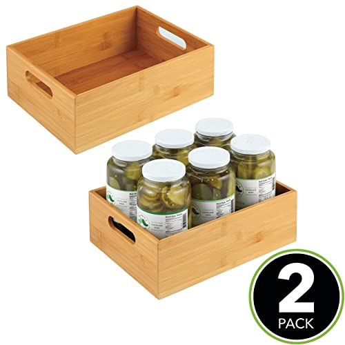 mDesign Bamboo Kitchen Cabinet & Fridge Drawer Organizer Tray with Handle - Storage Bin for Cutlery, Serving Spoons, Cooking Utensils, Gadgets - 2 Pack - 9" Wide - Natural Wood Finish