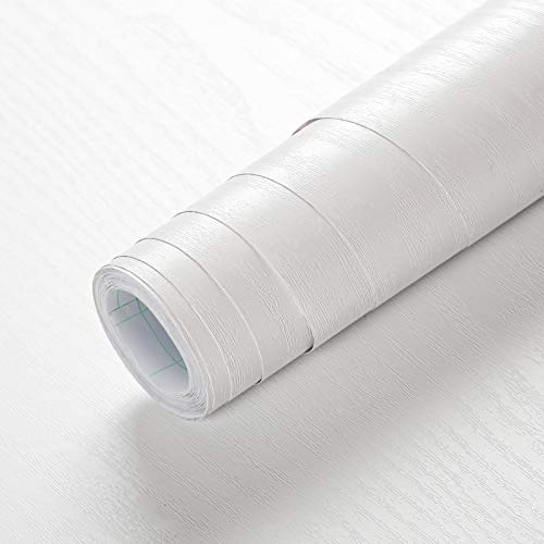 Homease White Wood Grain Contact Paper 24 x 196 in, Self-Adhesive Wallpaper Peel and Stick Removable Decorative Wall Covering Vinyl Film for Shelf Liner Furniture Kitchen Cabinet Countertop Drawer