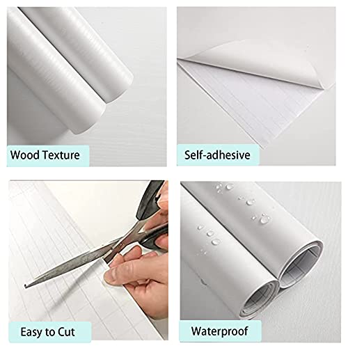 Homease White Wood Grain Contact Paper 24 x 196 in, Self-Adhesive Wallpaper Peel and Stick Removable Decorative Wall Covering Vinyl Film for Shelf Liner Furniture Kitchen Cabinet Countertop Drawer