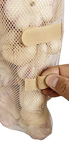 Hanging Mesh Storage Bags 5Pack Potatoes Bags Onion Bags Mesh Garlic Net Bags Long and Large Reusable Net Storage Produce Bags (Beige)