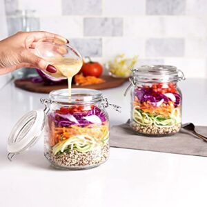 4 Glass Food Storage Jars with Airtight Lids + Chalkboard & Marker, Kitchen Canisters for Flour, Sugar, Coffee, Cereal, Pasta, Canning, Cookie Jar with Clamp Lid, Square Mason Jars 2-78oz, 2-34oz