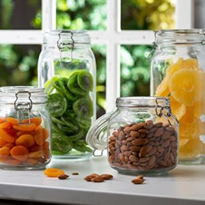 4 Glass Food Storage Jars with Airtight Lids + Chalkboard & Marker, Kitchen Canisters for Flour, Sugar, Coffee, Cereal, Pasta, Canning, Cookie Jar with Clamp Lid, Square Mason Jars 2-78oz, 2-34oz