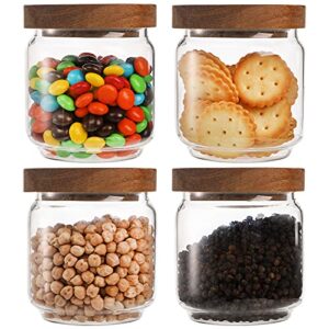 bekith 4 pack 15 fl oz (450ml) glass food storage jar with acacia lids, airtight sealed clear glass canisters, kitchen food storage container for serving tea, coffee beans, nuts, spice, sugar