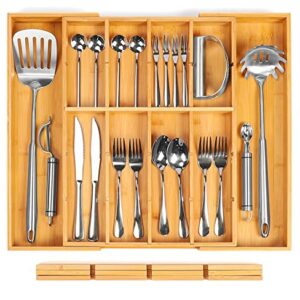 vioview Bamboo Kitchen Drawer Organizer, Adjustable Silverware Organizer with Removable Dividers, Utensil Organizer for Kitchen Drawers/Silverware Tray for Drawer in Kitchen, Bedroom, Living Room