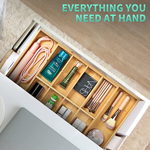 vioview Bamboo Kitchen Drawer Organizer, Adjustable Silverware Organizer with Removable Dividers, Utensil Organizer for Kitchen Drawers/Silverware Tray for Drawer in Kitchen, Bedroom, Living Room