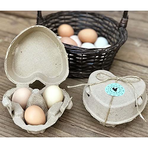 Heidi 3 Egg Carton 3-Count Paper Egg Cartons 24 pack Heart Shaped with Egg Carton Label Stickers and Jute Twine 3 cell carton for Backyard Chicken Lover Gifts