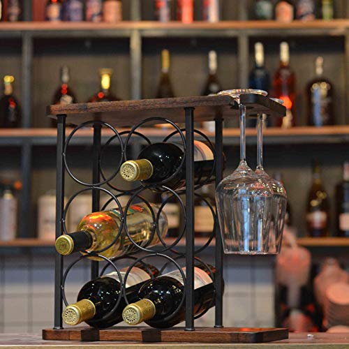 SASIDO Wine Holder and Glasses Rack, Wooden Wine Stand with Tray, Wine Racks Countertop, Perfect for Home Decor & Kitchen Storage Rack etc (Hold 6 Bottles and 2 Glasses )