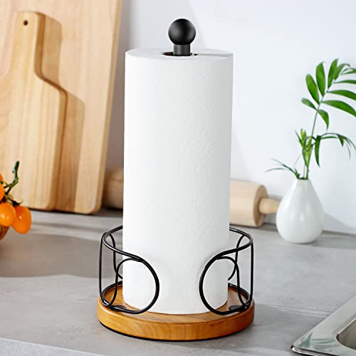 ZUNTO Paper Towel Holder Countertop - Farmhouse Paper Towel Holder, Wood Stand Paper Towel Holder for Kitchen & Dining Table, with Heavy Duty Wood Base Easy One-Handed Tear