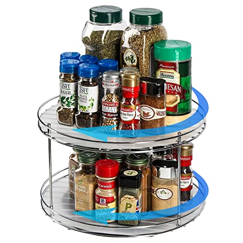 J JACKCUBE DESIGN 2 Tier Lazy Susan Turntable Cabinet Organizer - Rotating Spice Rack Storage Container - Medicine Storage Holder For Cabinets, Pantry, Fridge, Countertops - MK533A