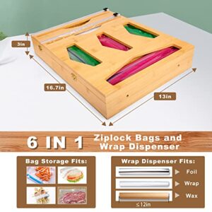 Foil and Plastic Wrap Organizer, Ziplock Organizer for Drawer Suitable for Gallon, Quart, Sandwich and Snack Bag, Plastic Wrap Dispenser with Cutter for Cling Film, Aluminum Foil(12" Kitchen Rolls)