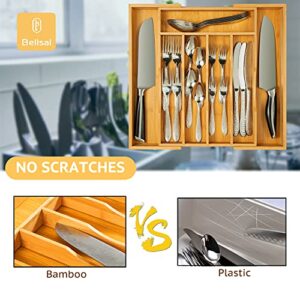 Bellsal Kitchen Drawer Organizer Silverware Tray for Drawer Silverware Utensil Cutlery Flatware Organizer Holder for Kitchen Drawer 7 Compartment