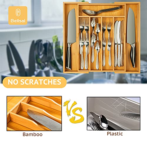 Bellsal Kitchen Drawer Organizer Silverware Tray for Drawer Silverware Utensil Cutlery Flatware Organizer Holder for Kitchen Drawer 7 Compartment