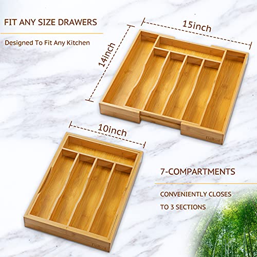 Bellsal Kitchen Drawer Organizer Silverware Tray for Drawer Silverware Utensil Cutlery Flatware Organizer Holder for Kitchen Drawer 7 Compartment