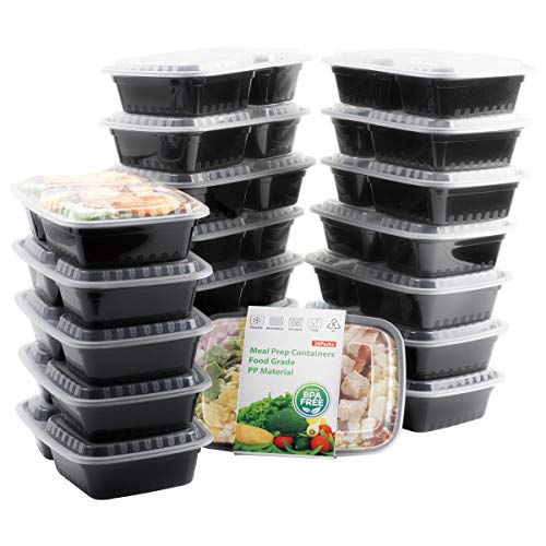 Pinshion 20 Pack Meal Prep Containers 2 Compartment Bento Box 950ML/ 32 OZ Microwavable Food Containers with lids, Food Storage Containers, Durable BPA Free Plastic Reusable Food Storage Containers