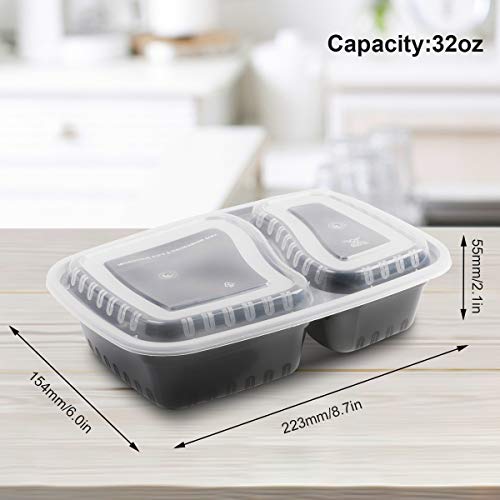 Pinshion 20 Pack Meal Prep Containers 2 Compartment Bento Box 950ML/ 32 OZ Microwavable Food Containers with lids, Food Storage Containers, Durable BPA Free Plastic Reusable Food Storage Containers