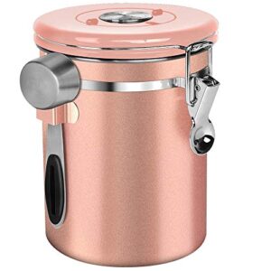 nex coffee canister, 22oz airtight stainless steel coffee kitchen food storage container with scoop, date tracker and co2 release valve for beans, ground, tea, flour, cereal, sugar, rose gold