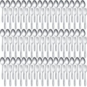 100 pieces forks and spoons silverware set stainless steel flatware cutlery set dinner forks and spoons mirror polished dishwasher safe utensil for kitchen restaurant or home