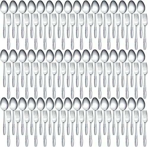 100 Pieces Forks and Spoons Silverware Set Stainless Steel Flatware Cutlery Set Dinner Forks and Spoons Mirror Polished Dishwasher Safe Utensil for Kitchen Restaurant or Home