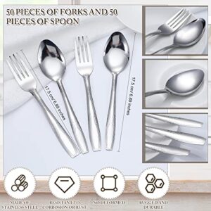 100 Pieces Forks and Spoons Silverware Set Stainless Steel Flatware Cutlery Set Dinner Forks and Spoons Mirror Polished Dishwasher Safe Utensil for Kitchen Restaurant or Home