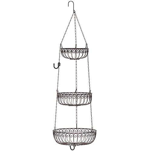 SimpleHouseware 3-Tier Fruit Hanging Basket, Bronze