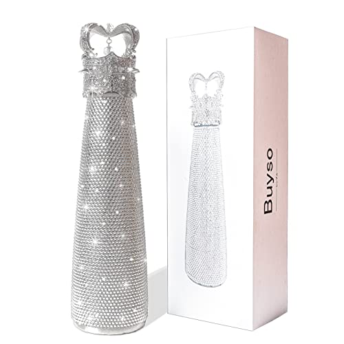 Luxury Diamond Water Bottle Bling Rhinestone Water Bottle Reusable Insulated Stainless Steel Bling Premium Aesthetic Gift (Princess, silver)