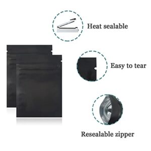 100Pcs Zipper Lock Self Seal Flat Pouch for Zip Aluminum Foil Lock Package Bag Matte Black Coffee Storage Mylar Bags Reclosable Heat Sealable Wedding Favor Candy Pouch 2.8x3.9 inch