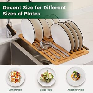 HOUSE AGAIN Foldable Bamboo Dish Drying Rack, Over The Sink Drying Rack, Dish Drainer for Kitchen Contertop, Multipurpose Over Sink Kitchen Accessories, Sturdy Bamboo Material, Hold up to 55lbs