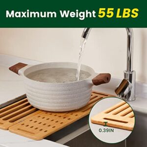 HOUSE AGAIN Foldable Bamboo Dish Drying Rack, Over The Sink Drying Rack, Dish Drainer for Kitchen Contertop, Multipurpose Over Sink Kitchen Accessories, Sturdy Bamboo Material, Hold up to 55lbs