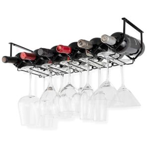 wallniture piccola under cabinet wine rack & glasses holder, kitchen organization with 6 bottle organizer metal black