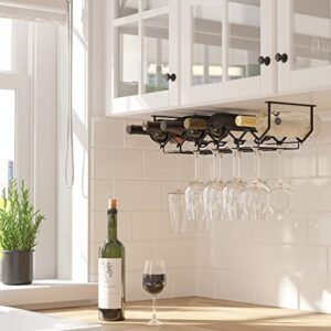 Wallniture Piccola Under Cabinet Wine Rack & Glasses Holder, Kitchen Organization with 6 Bottle Organizer Metal Black