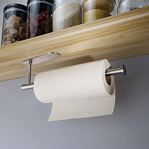 Paper Towel Holders, Paper Towel Holder Under Cabinet, Stainless Steel Paper Towel Holder Wall Mount for Kitchen, Bathroom, Paper Towel Rack with Self Adhesive and Screws, Both Available