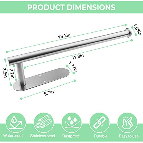 Paper Towel Holders, Paper Towel Holder Under Cabinet, Stainless Steel Paper Towel Holder Wall Mount for Kitchen, Bathroom, Paper Towel Rack with Self Adhesive and Screws, Both Available