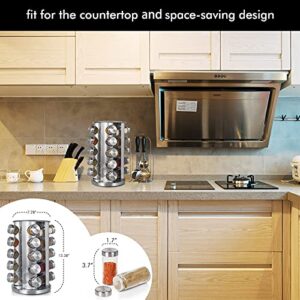 Baker Boutique Spice Rack, Spice Rack Organizer for Countertop, Rotating Spice Rack with Jars, Spinning Spice Rack Shelf, Revolving Spice Rack for Kitchen (Silver)